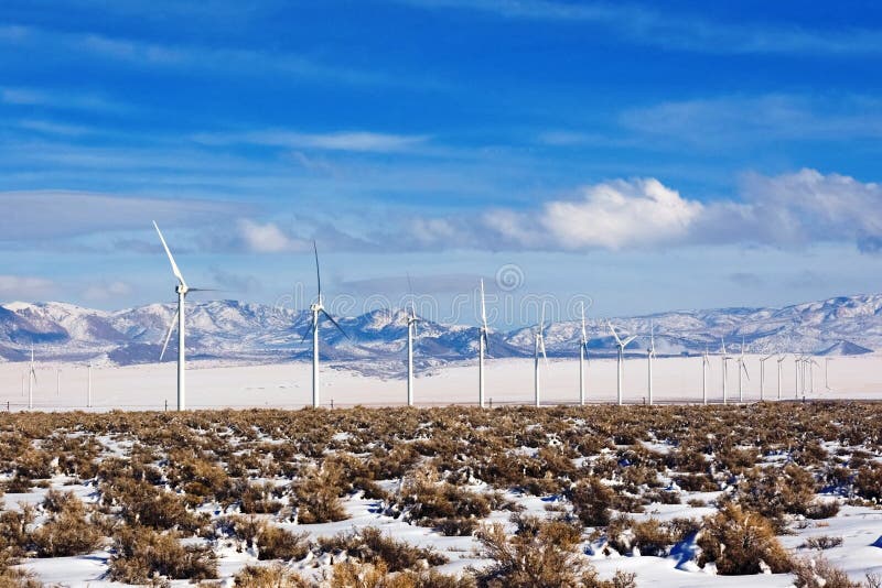 Line of Wind Turbines stock photo. Image of rotate, renewable - 12970378