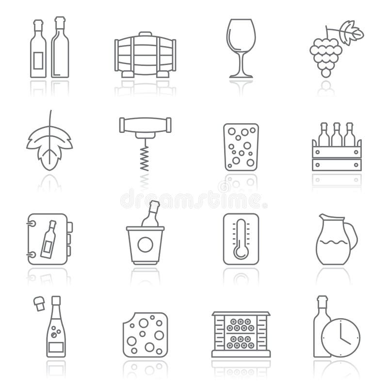 Line Wine Industry Objects Icons Stock Vector - Illustration of drink ...