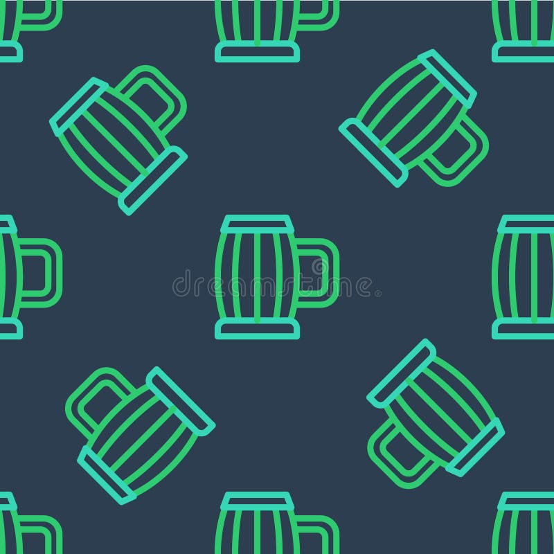 Line Wooden Beer Mug Icon Isolated Seamless Pattern on Blue Background ...