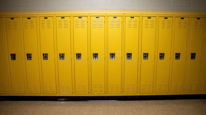 Line of Yellow High School Lockers Stock Image - Image of school, empty ...