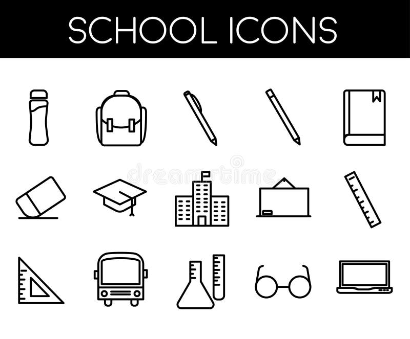 Linea Icona Della Scuola Messa Con L'icona Semplice Illustrazione di ...