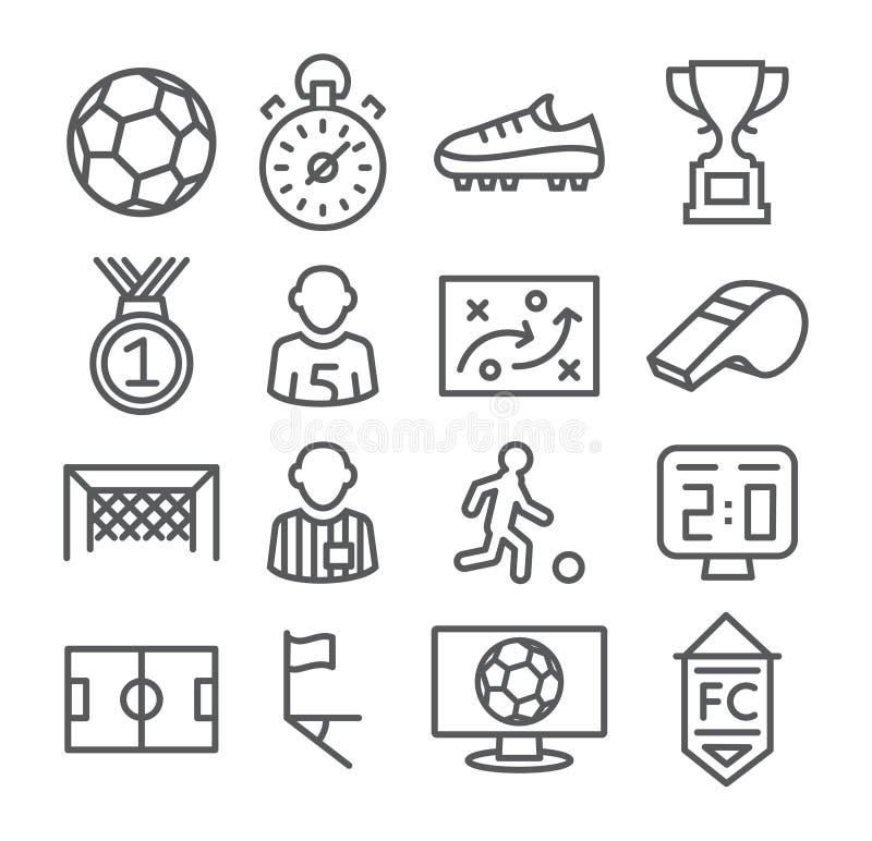 Linea icone di calcio illustrazione vettoriale. Illustrazione di ...