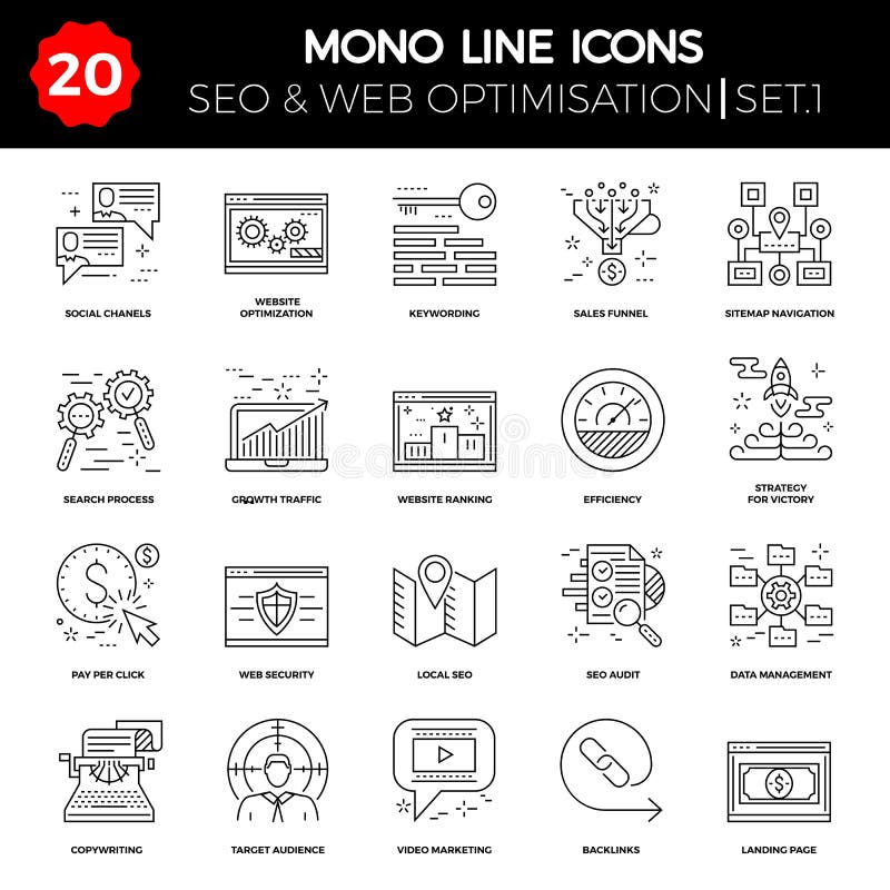 Linea Sottile Icone Messe Di Ottimizzazione Del Motore Di Ricerca ...