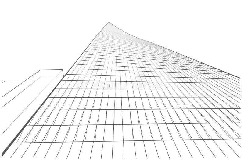 Linear Sketch Multi-storey Building in Tree-point Perspective on White ...