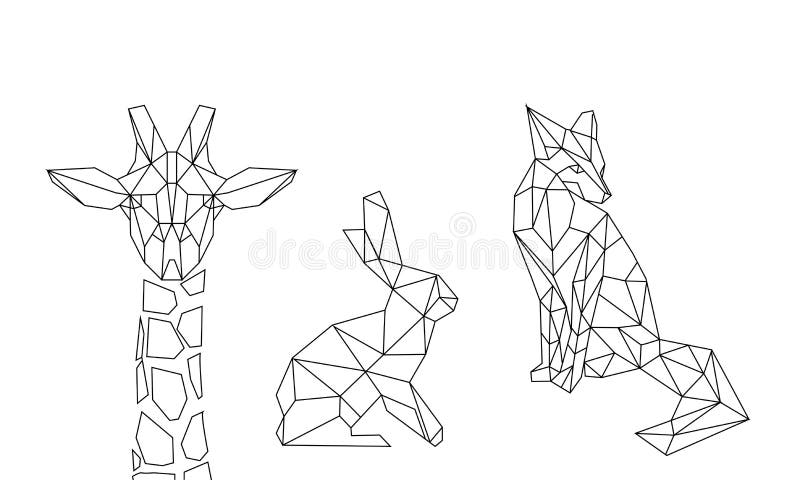 Linear Abstraction with Image Animals. Giraffe, Hare and Fox Stock ...