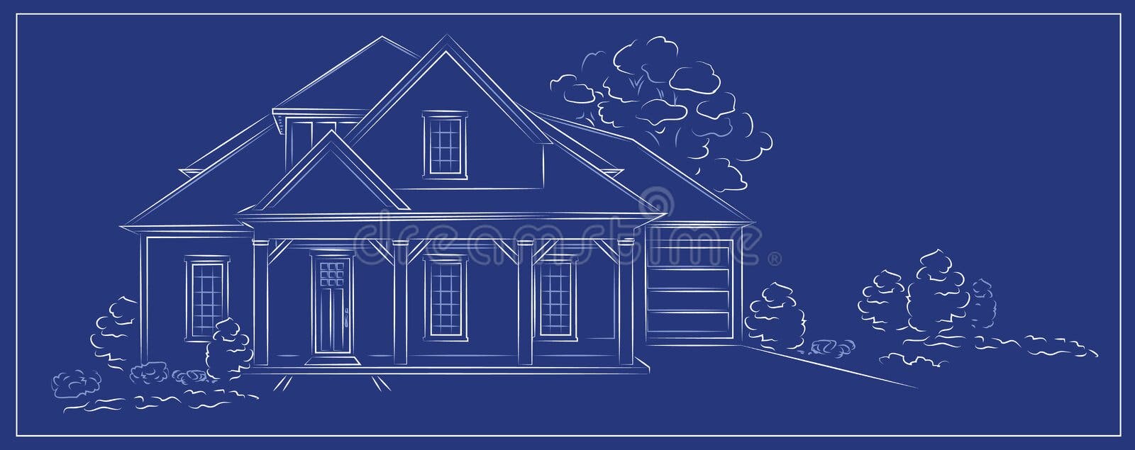 Vector Linear Architectural Sketch Modern Detached House Stock Vector ...