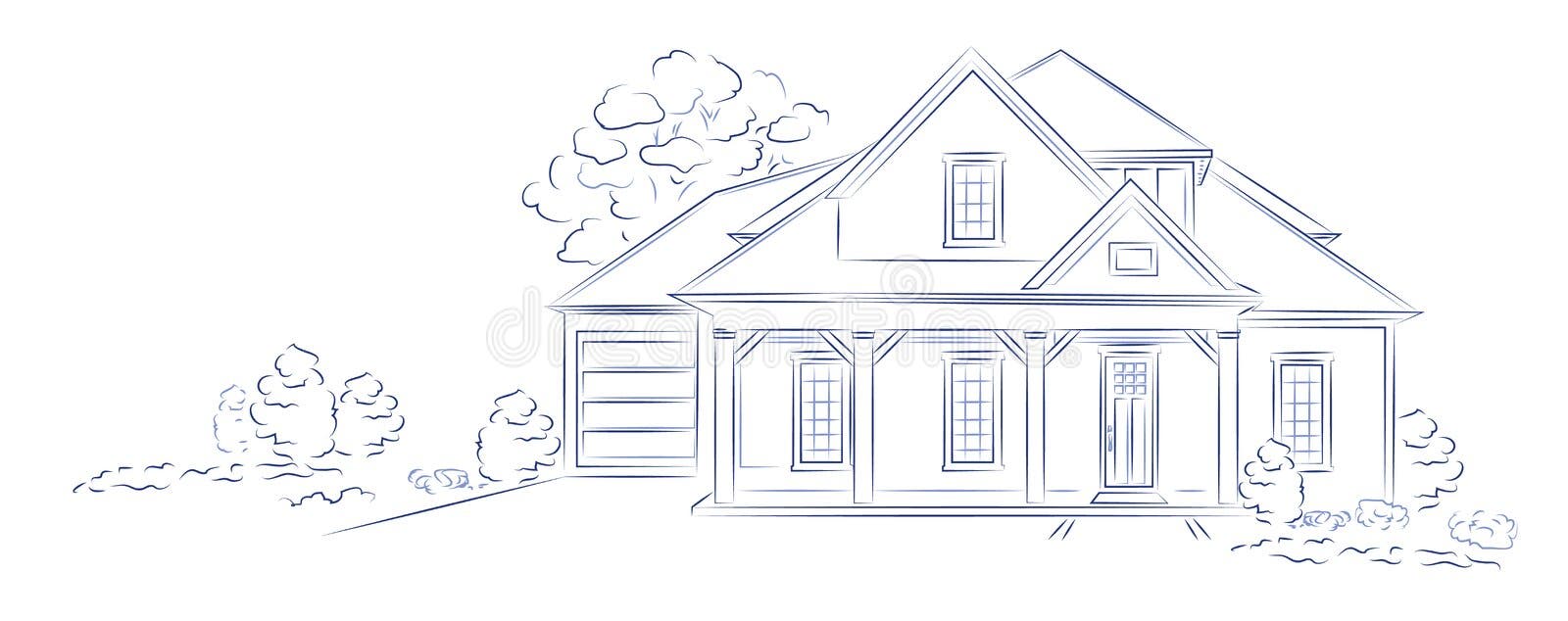 Vector Linear Architectural Sketch Modern Detached House Stock Vector ...