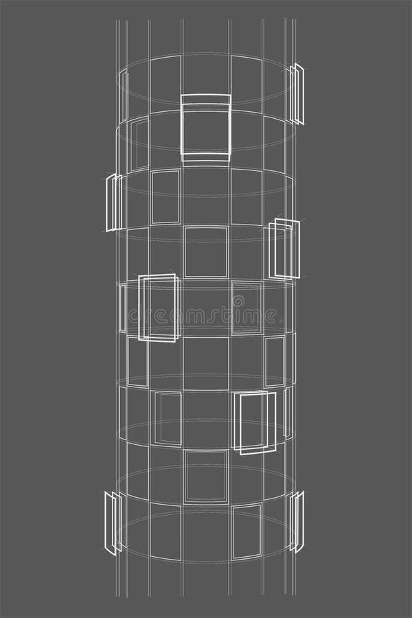 Linear Sketch Abstract Round Building Frame on Gray Background Stock ...