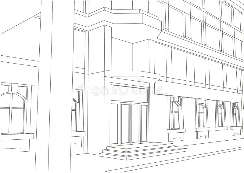 Linear Architectural Sketch Interior Classroom Stock Vector ...