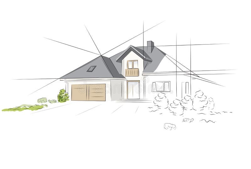 Linear Architectural Project of Detached House - Vector Illustration ...