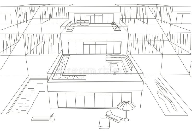 Linear Architectural Sketch Perspective of Street Stock Vector ...
