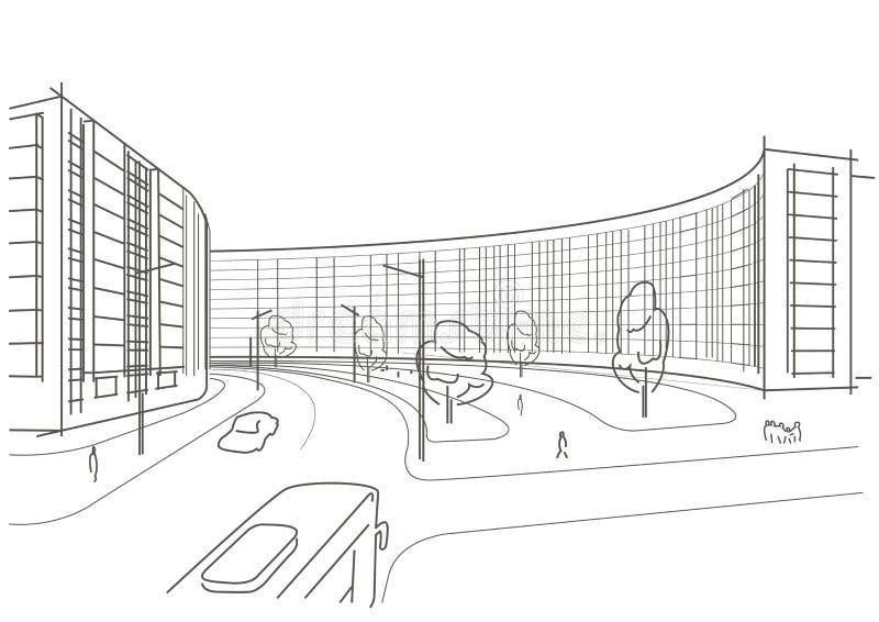 Linear Architectural Sketch Interior Classroom Stock Vector ...