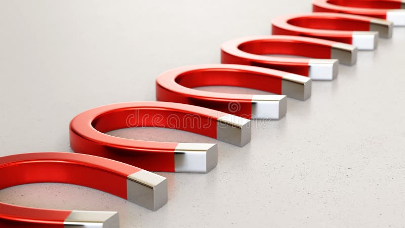 Linear Array of Red Magnets on a Light Gray Surface Stock Illustration ...