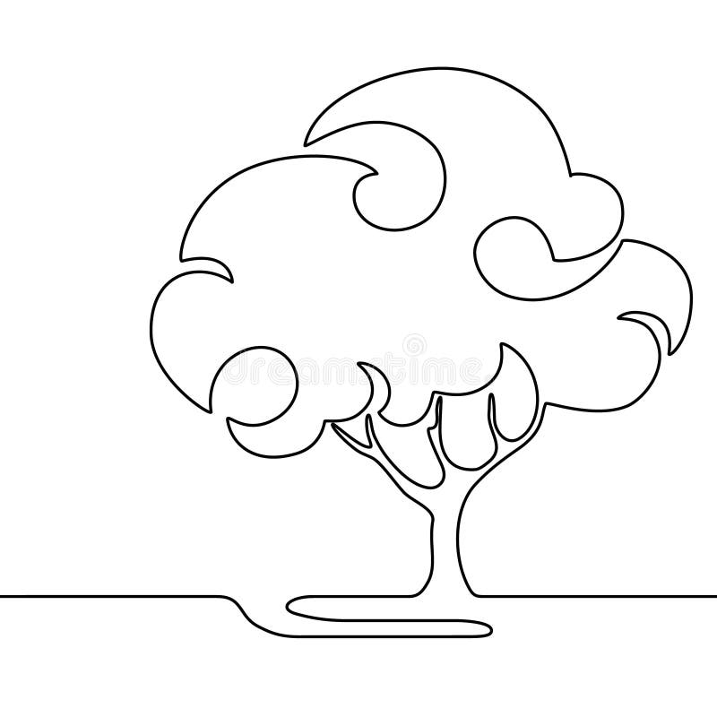 Linear Art. the Tree in the Contour. Vector on an Isolated Background ...