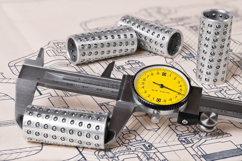 Linear Ball Bearings Measurement. Caliper Gauge. Technical Drafting ...