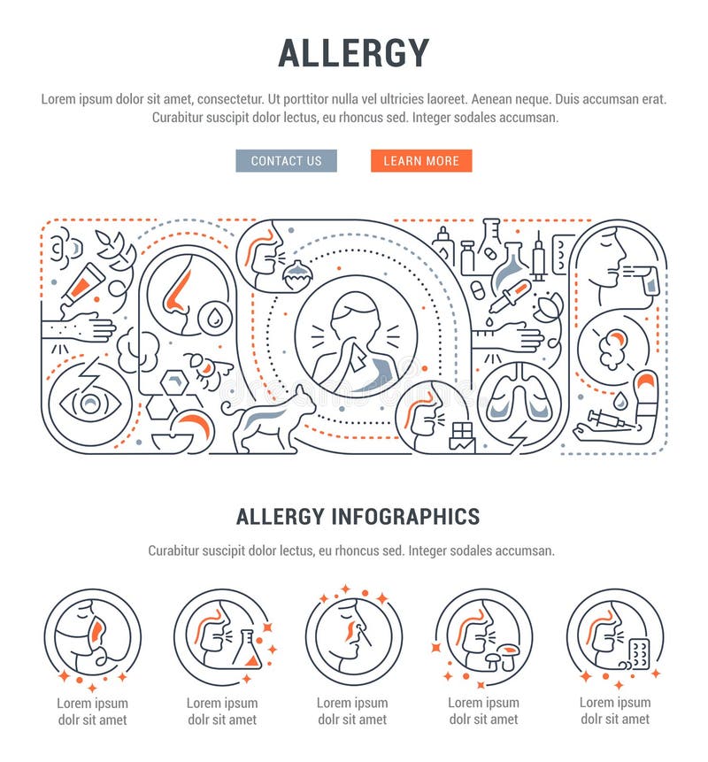 Linear Banner of Allergy. stock illustration. Illustration of ...