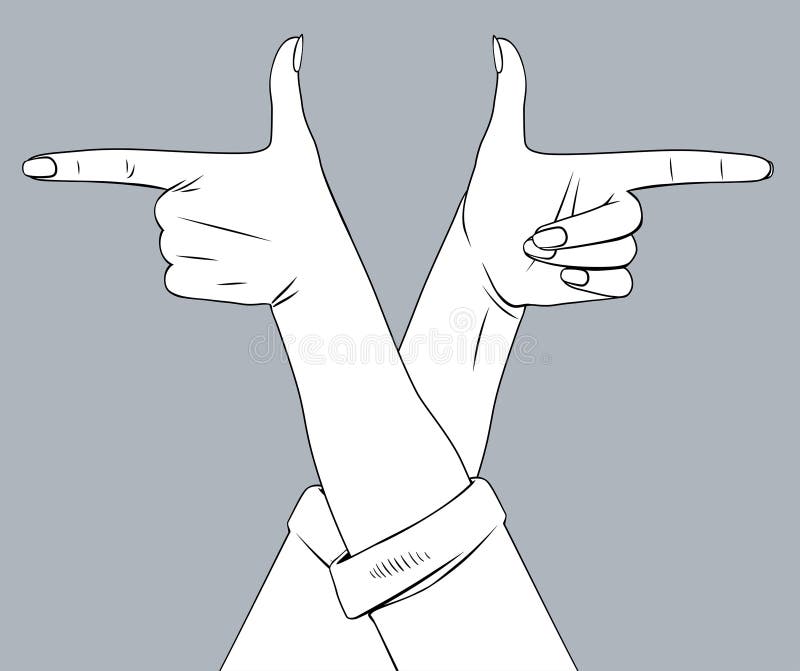Linear Black and White Stylized Drawing of Two Female Hands Pointing in ...