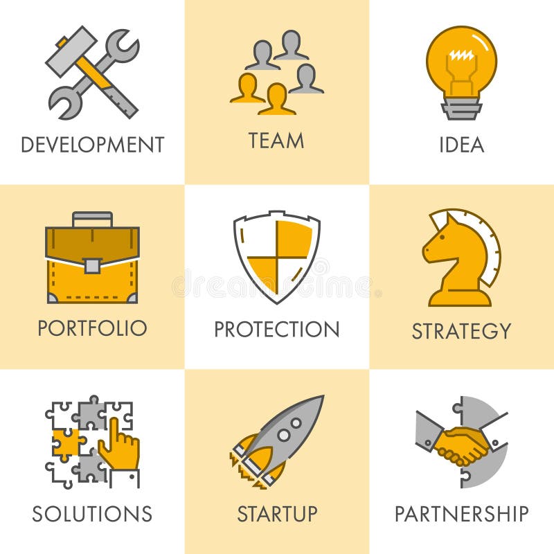Linear Business Icons. Development, Team, Idea, Portfolio, Prote Stock ...
