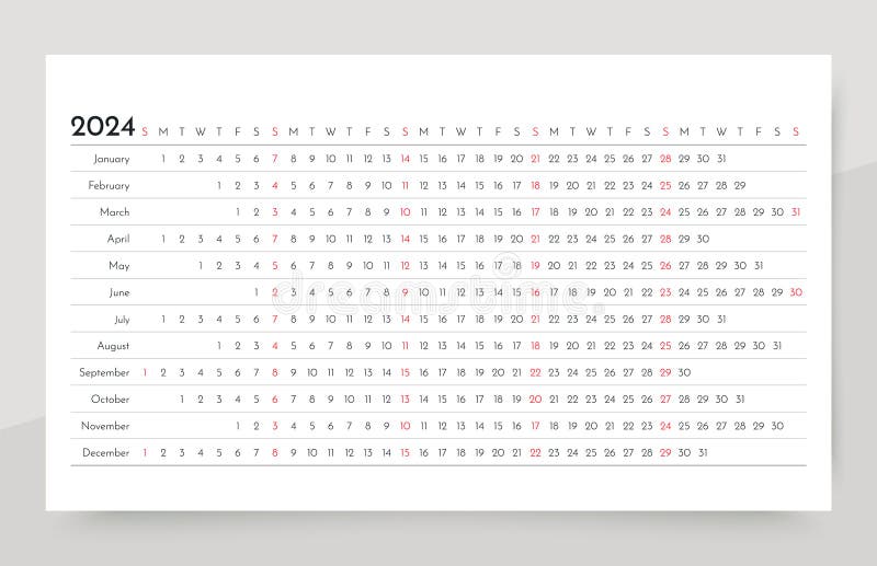 Linear 2024 Calendar Grid. Horizontal Planner Template. Yearly Long ... Linear 2024 Calendar Grid. Horizontal Planner Template. Yearly Long ...