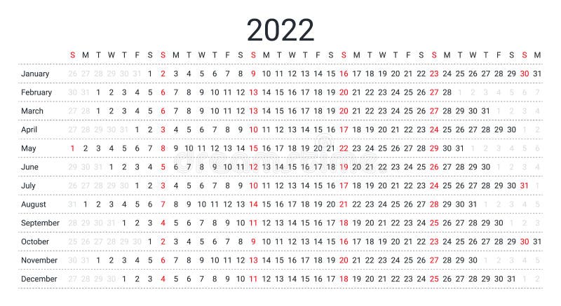 Calendar Yearly Planner Template for 2022. Printable Template. Week ...