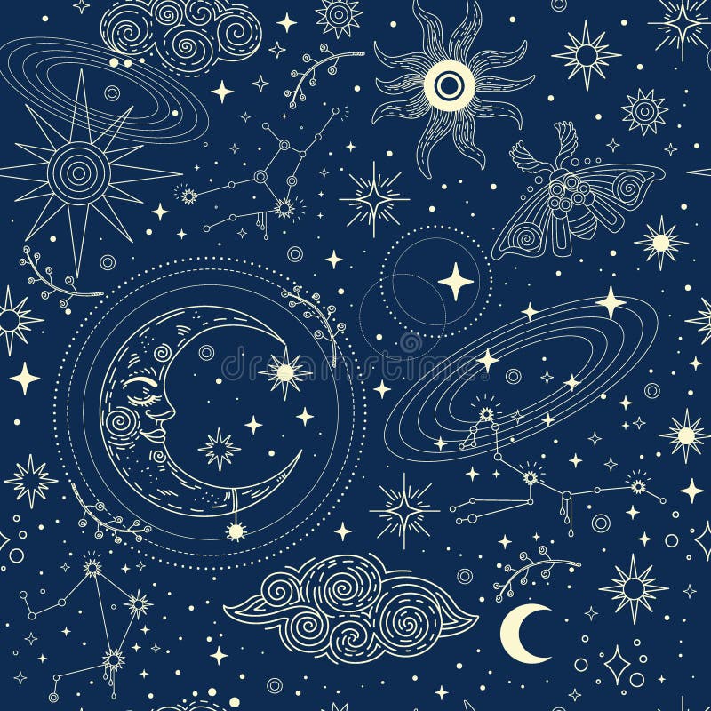 Linear Celestial Seamless Pattern Vector Stock Vector - Illustration of constellation ...