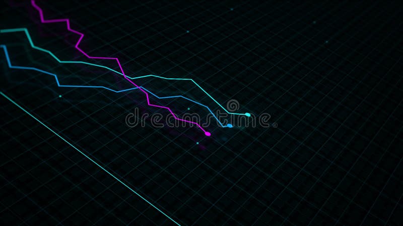 Line Graph of Digital Income Chart Made in Tech Style on High Tech Grid ...