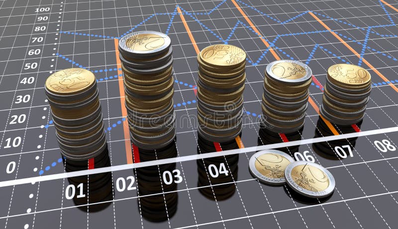 Linear charts snd coins stock illustration. Illustration of column ...