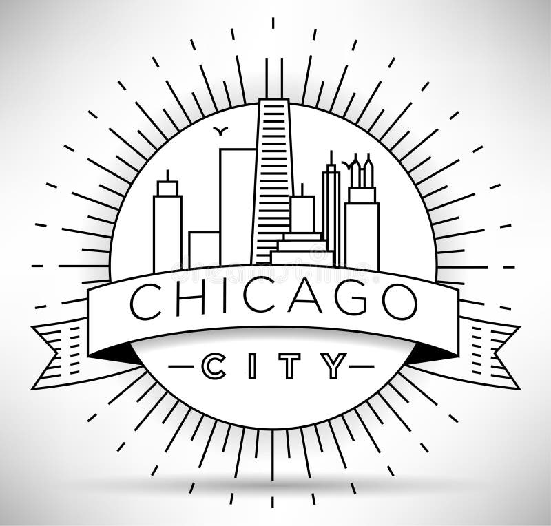 Linear Chicago City Silhouette with Typographic Design Stock Vector ...