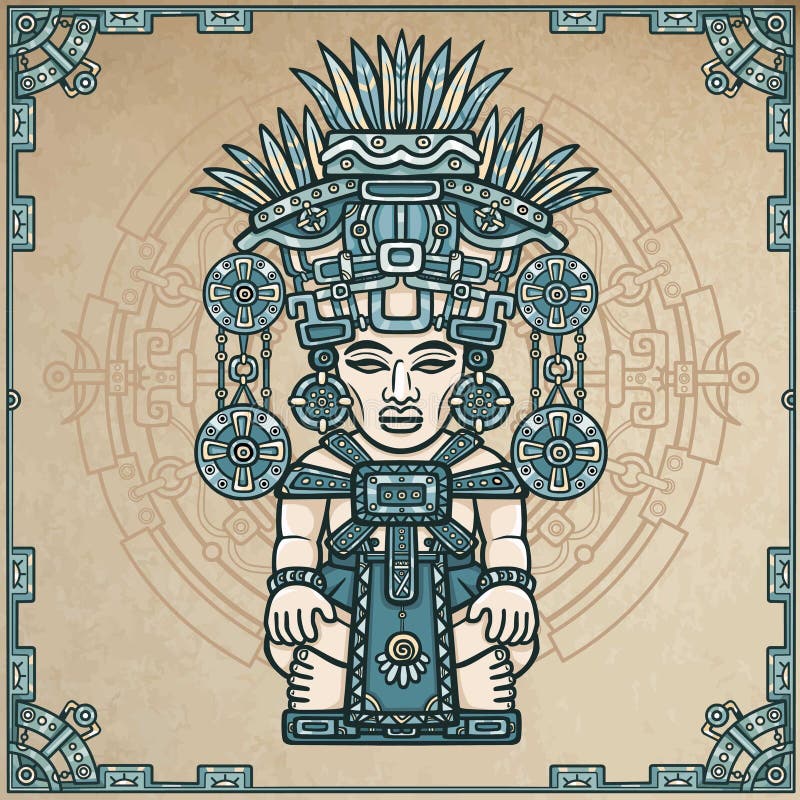 Linear Color Drawing: Decorative Image of an Indian Deity. Motives of ...