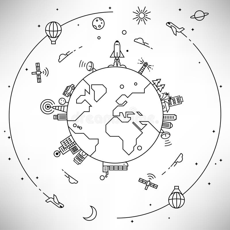 Linear Communication Icons with World Globe Stock Vector - Illustration ...