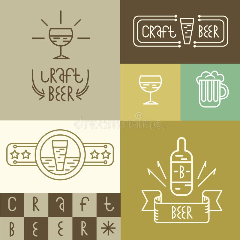 Linear Craft Beer and Brewery Style Design Elements for Brewing Stock ...