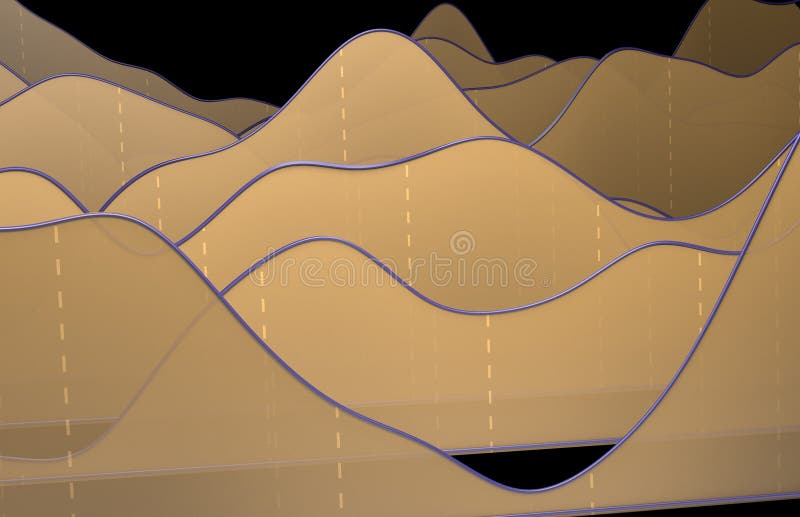 Linear Curved Yellow Graph Set 3d Illustration Stock Illustration ...