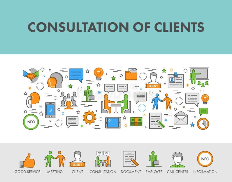 Linear Design Concept Web Banner for Consultation of Clients. Stock ...
