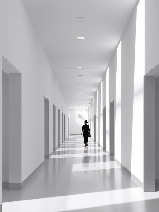 Linear Design University Corridor with Simple Silhouettes and Clean ...