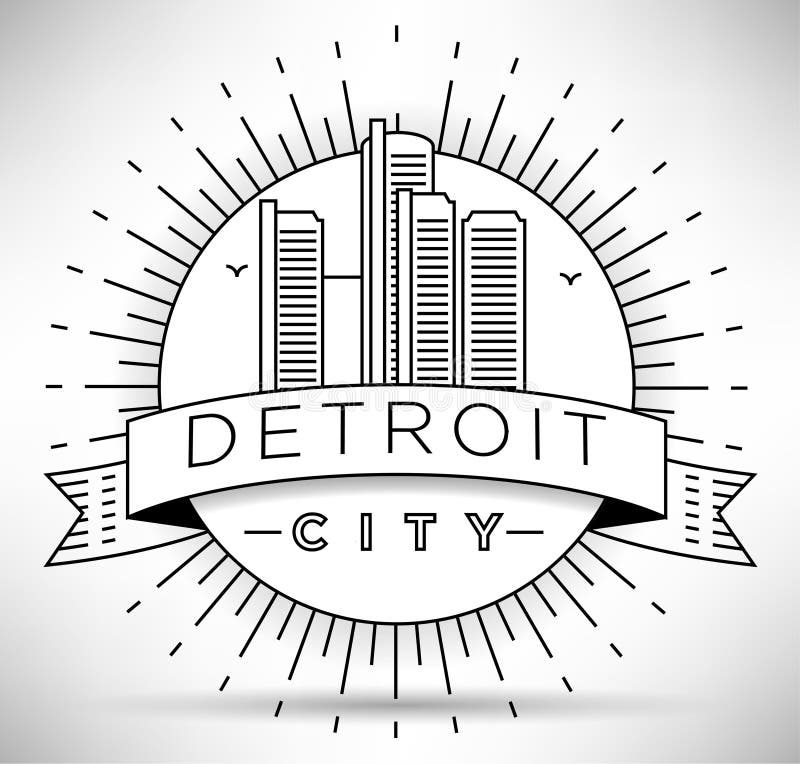 Linear Detroit City Silhouette with Typographic Design Stock Vector ...