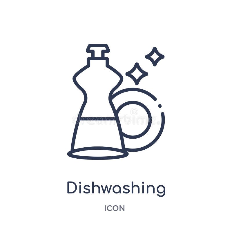 Dishwashing Liquid And Plate Line Icon. Detergent And Plate Vector ...