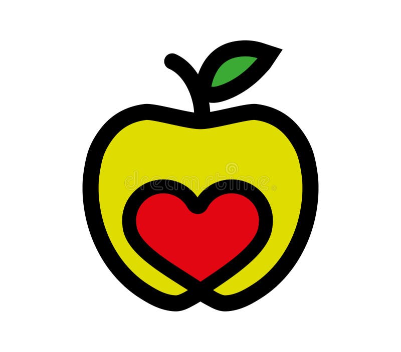 Linear Drawing of an Apple with a Heart Inside Stock Vector ...
