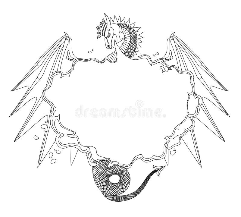 Linear Drawing of a Flying and Fire Breathing Dragon with Wings and ...