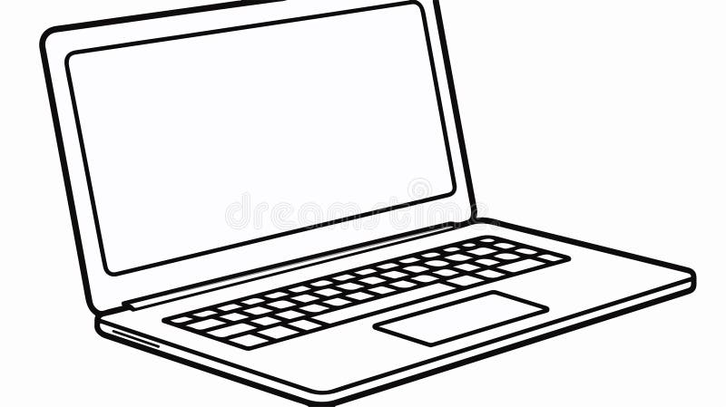 Linear Drawing of Laptop Vector Cartoon Stock Illustration ...