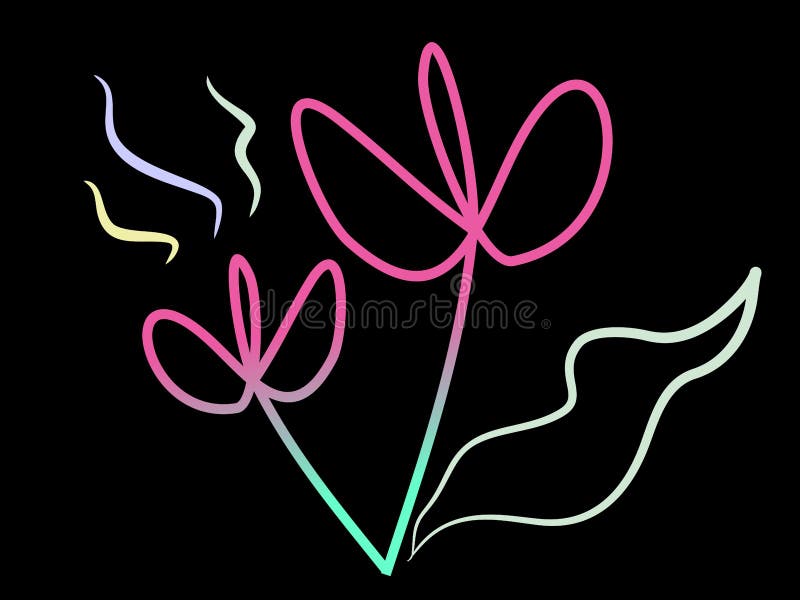 Linear Drawing, Line Background and Flowers. Stock Vector ...