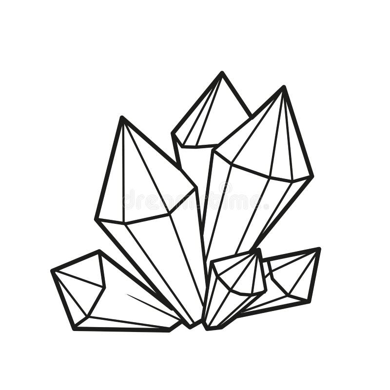 Linear Drawing Magic Crystals of Quartz for Coloring Page on a White ...