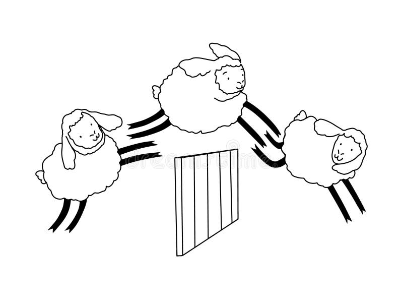 Linear Drawing of Sheep Jumping Over a Fence, Sleep, Counting Sheep ...