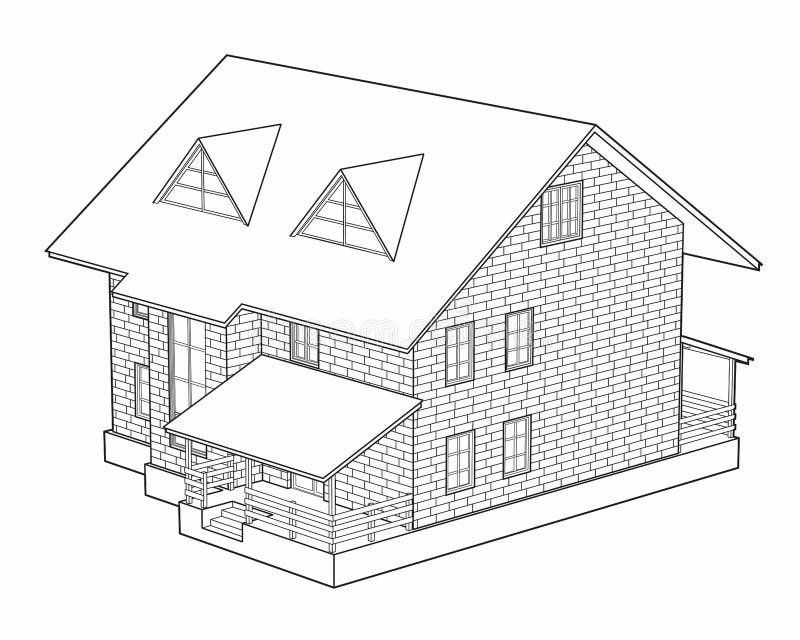 Linear Drawn House. the Building is Made of Brick Blocks Stock Vector ...