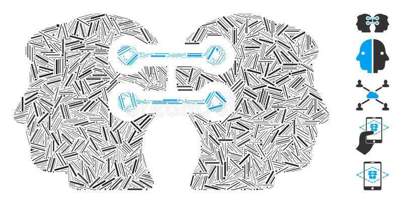 Linear Dual Heads Interface Connection Icon Vector Collage Stock ...