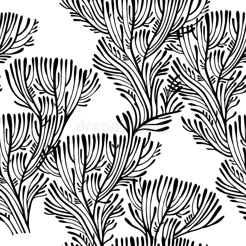 Linear Elegant Branches of Tree or Coral Seamless Pattern. Stock Vector ...
