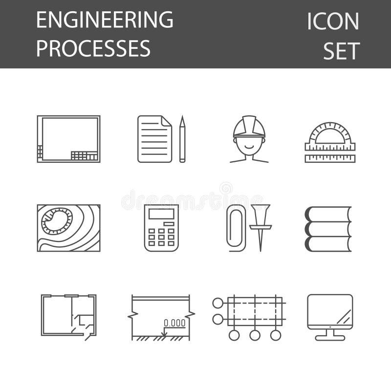 Linear Engineering Process Icon Set for Concept De Stock Vector ...