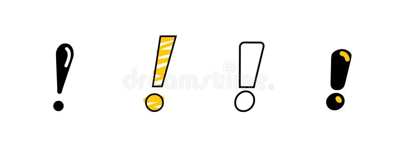 Linear Exclamation Mark on White Background. Set Icon in Doodle Style ...