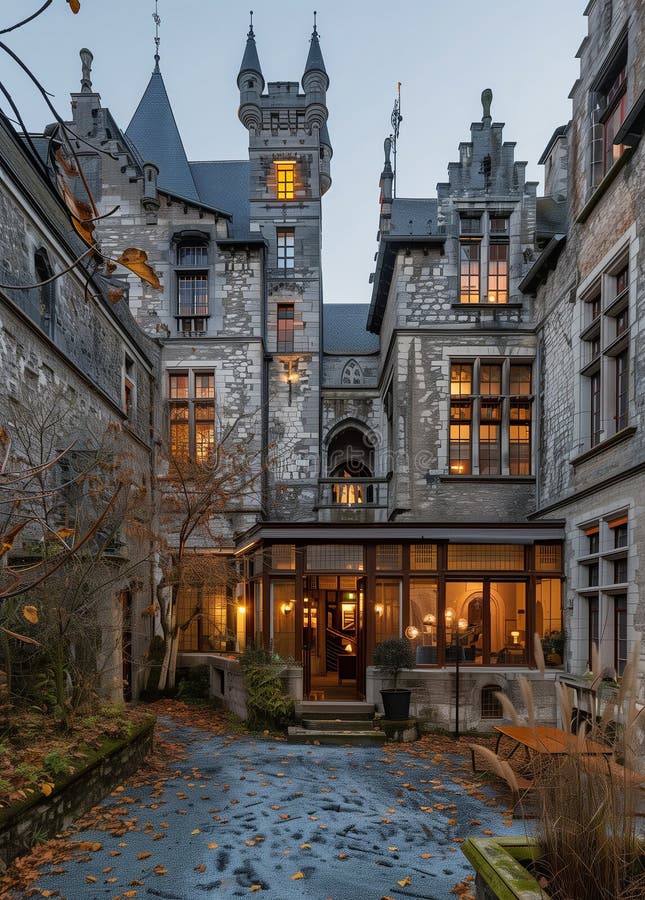 Linear Facade of Modern Buildings with Tower and Green Surroundings ...