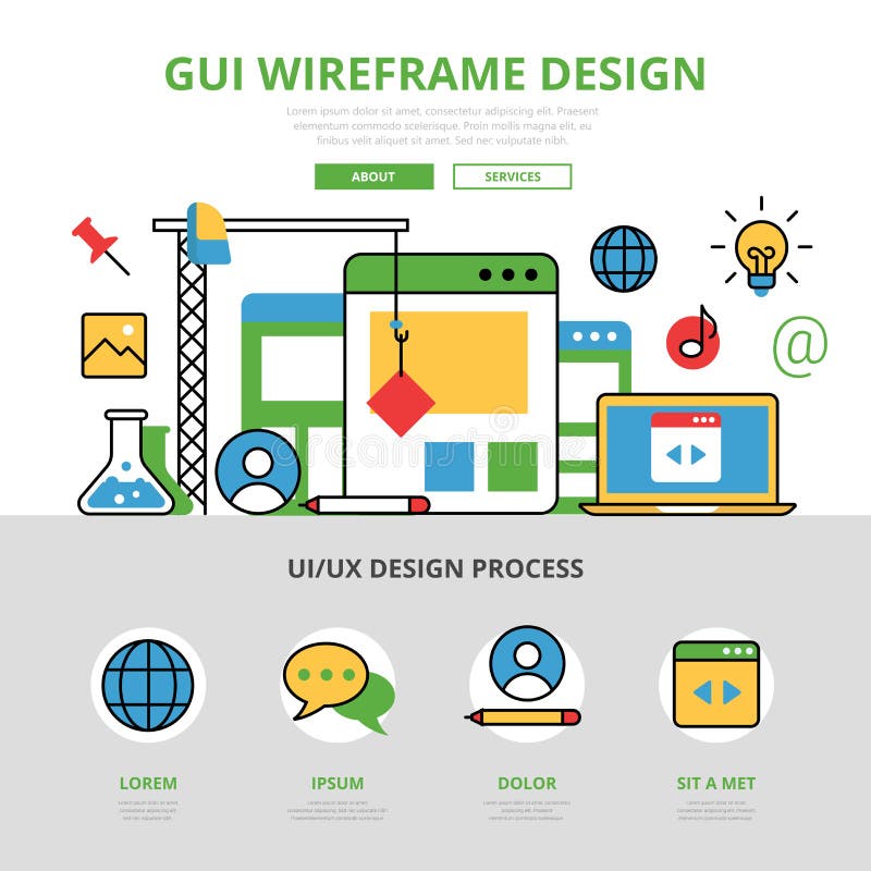 GUI Wireframe Design Infographics Flat Line Art Vector Icons Stock ...