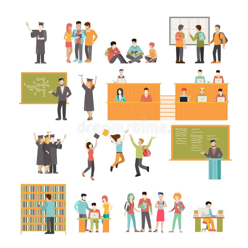 Linear Flat University Student Study Library Stock Vector ...